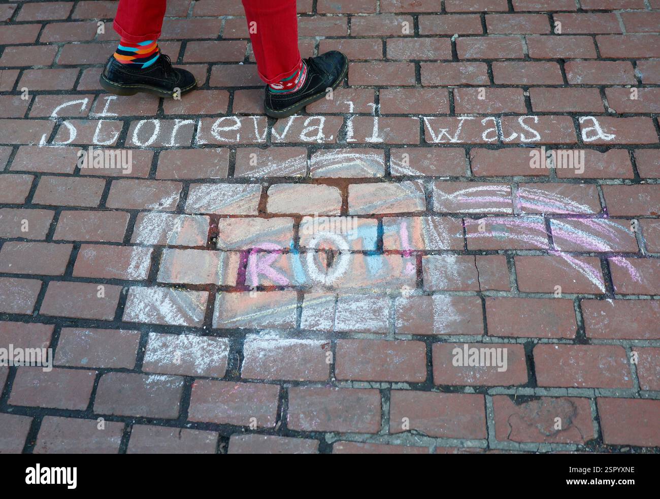 New York, United States. 14th Feb, 2025. Messages are written in chalk ...