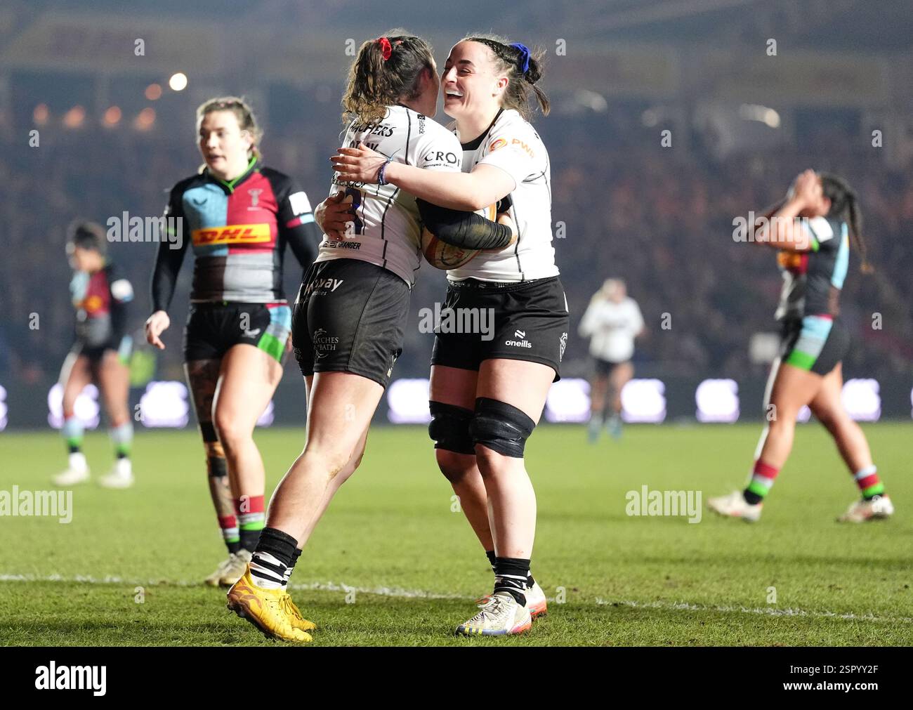 Bristol Bears' Phoebe Murray celebrates scoring their side's first try ...