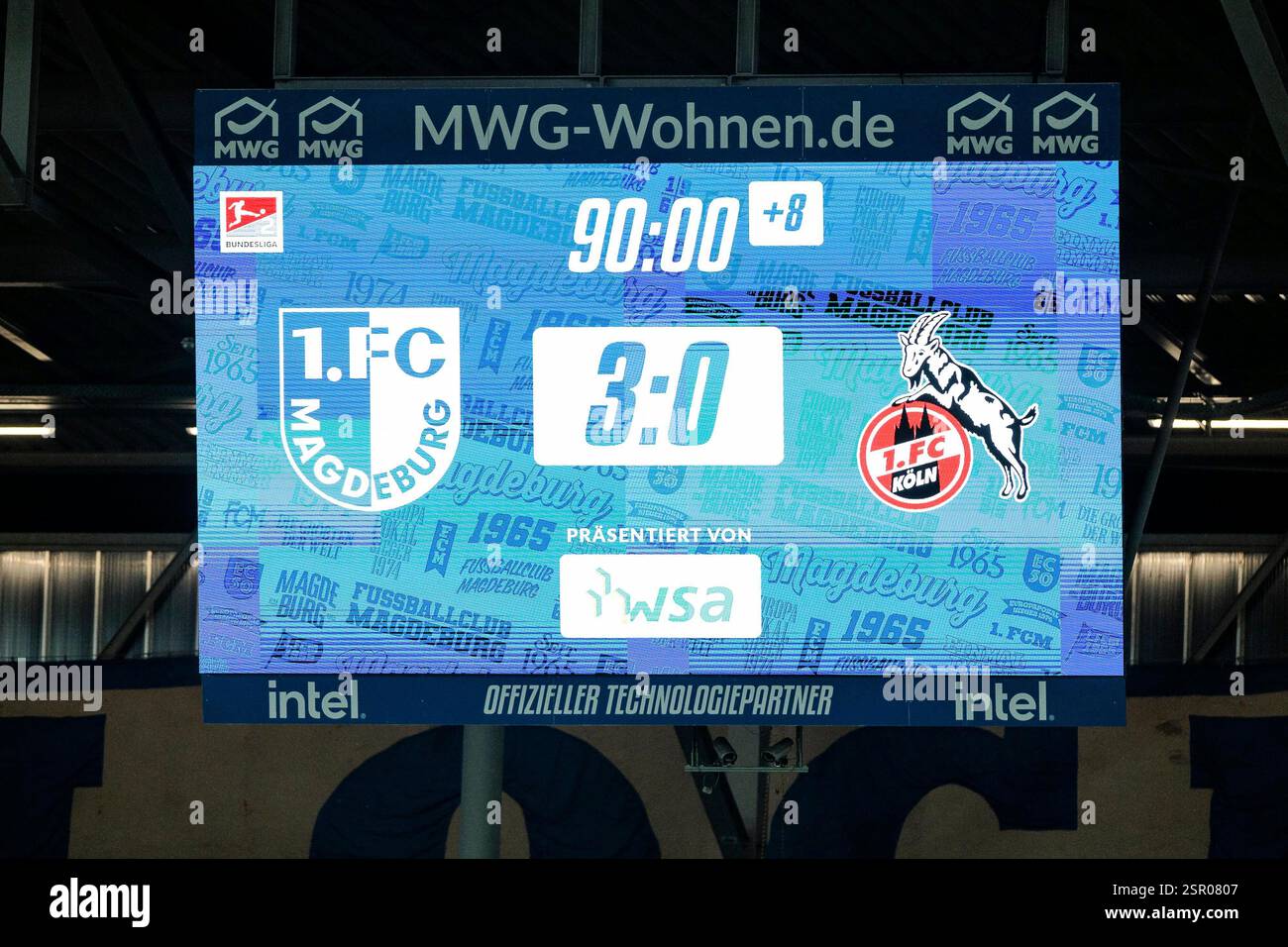 Magdeburg, Deutschland. 14th Feb, 2025. Ende in Magdeburg 3:0 2. Fu?ball Bundesliga, 1. FC ...