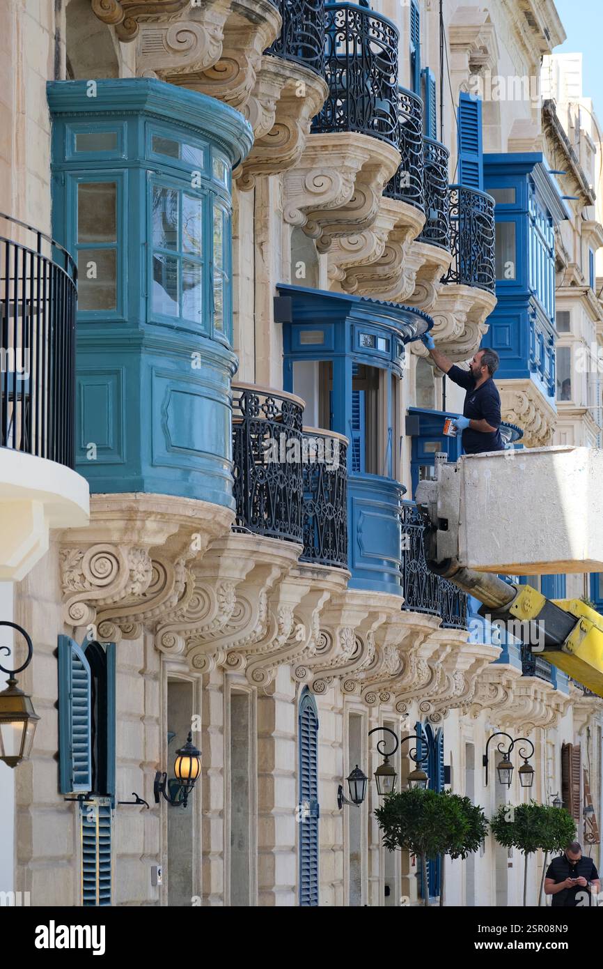 Colorful traditional balconies of Maltese in the ancient city of ...