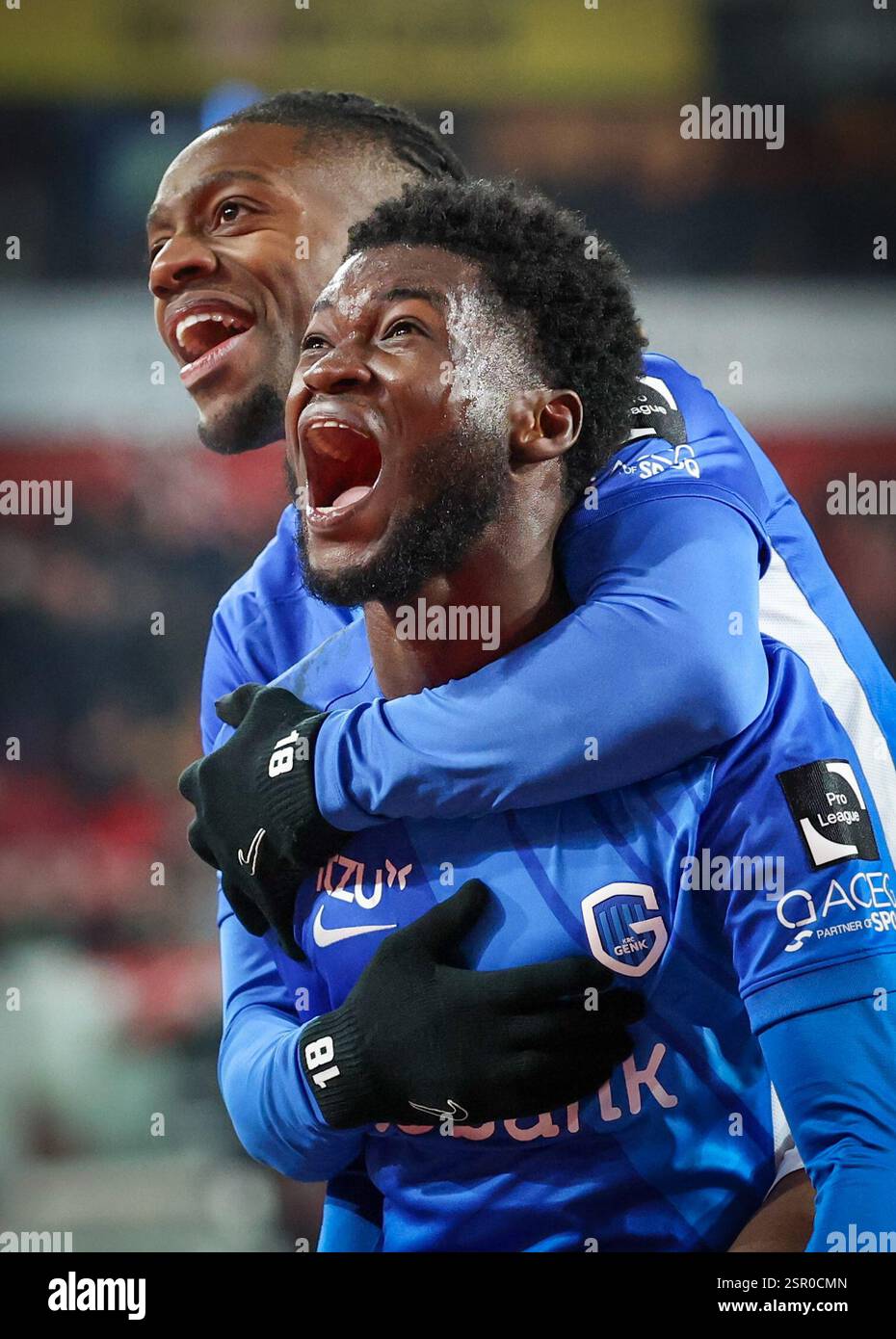 Liege, Belgium. 14th Feb, 2025. Genk's Christopher Bonsu Baah ...