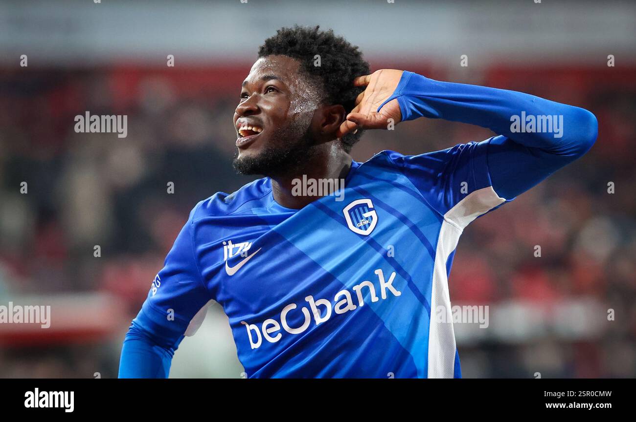 Liege, Belgium. 14th Feb, 2025. Genk's Christopher Bonsu Baah ...