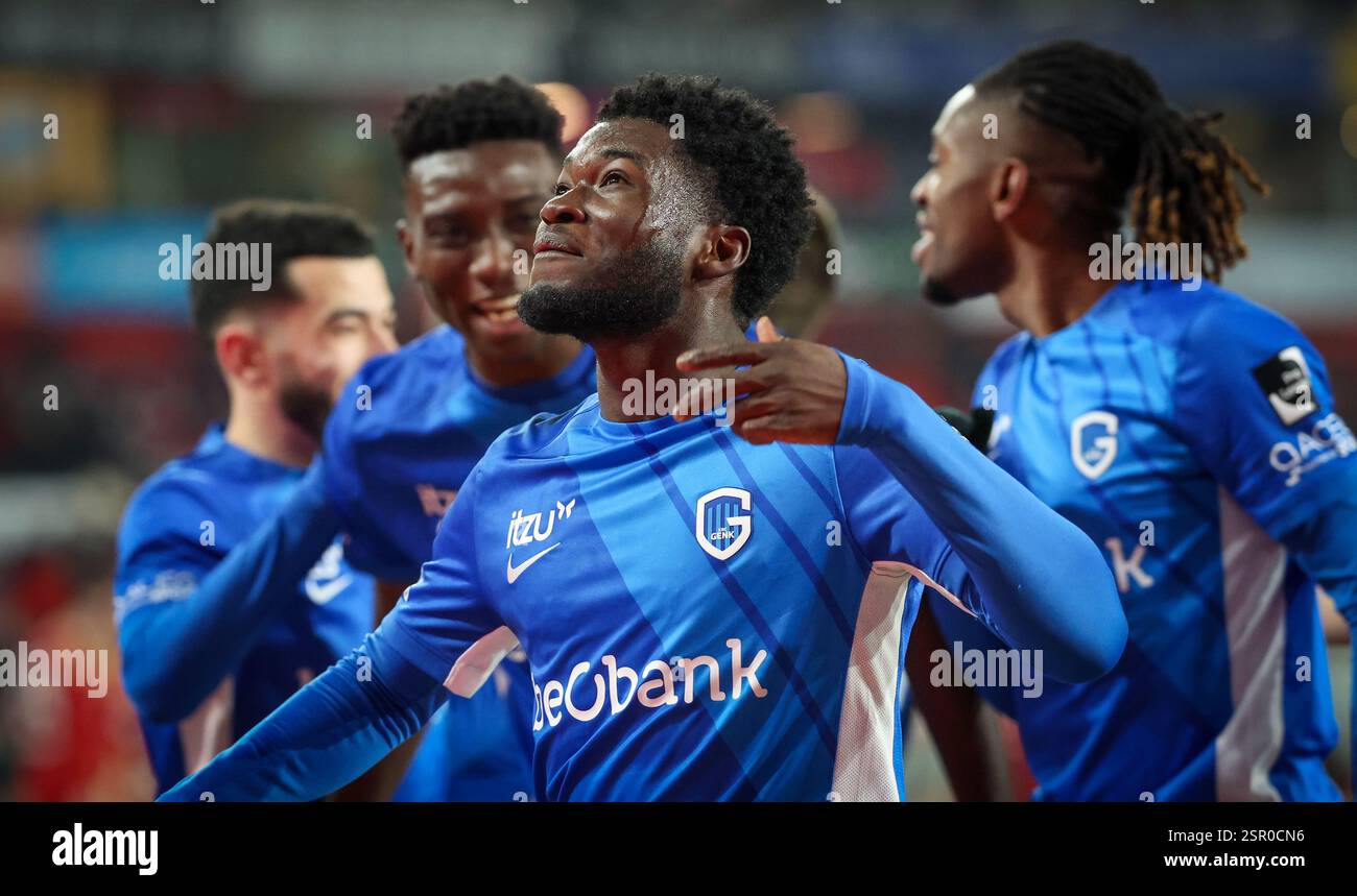 Liege, Belgium. 14th Feb, 2025. Genk's Christopher Bonsu Baah ...