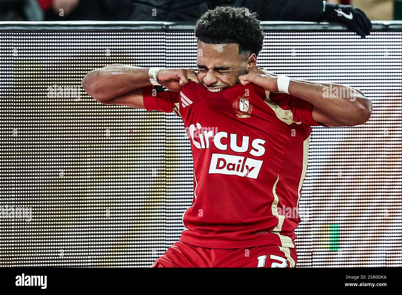 Liege, Belgium. 14th Feb, 2025. Standard's Ilay Camara reacts during a ...