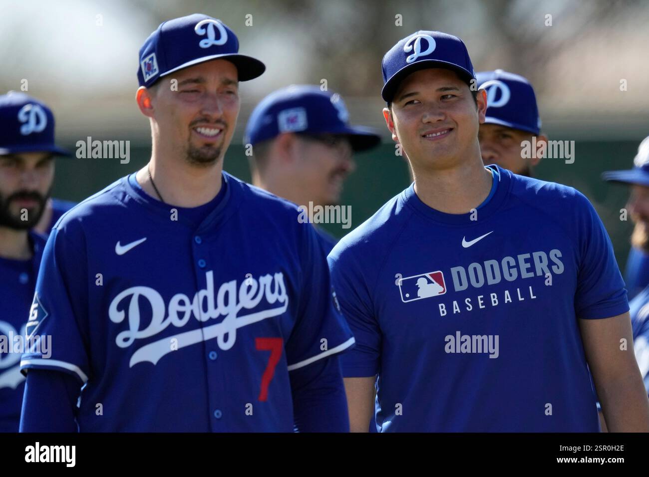 Los Angeles Dodgers' Shohei Ohtani, of Japan, right, and Blake Snell ...