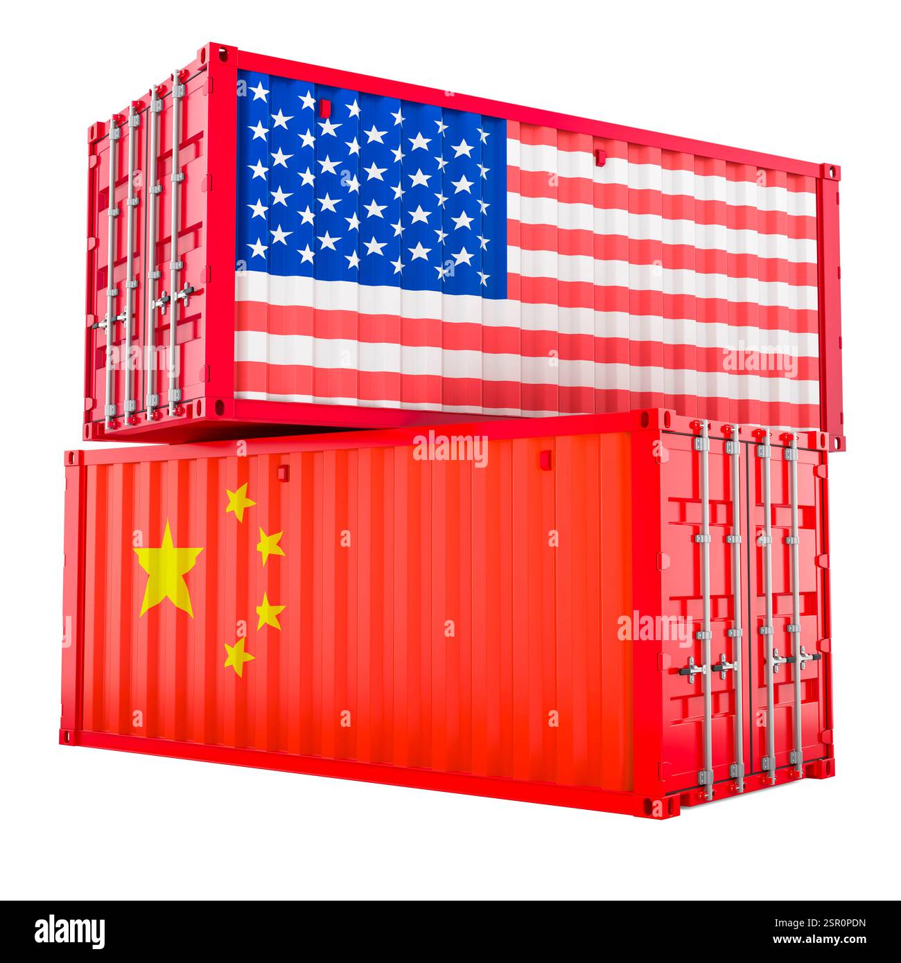 Cargo containers with American and Chinese flags. The United States ...