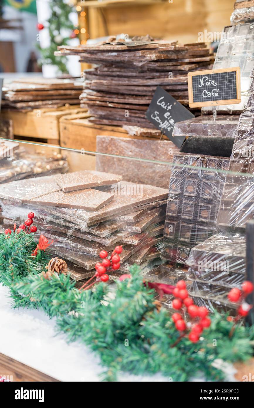 Delightful selection of artisanal chocolates at a festive holiday ...
