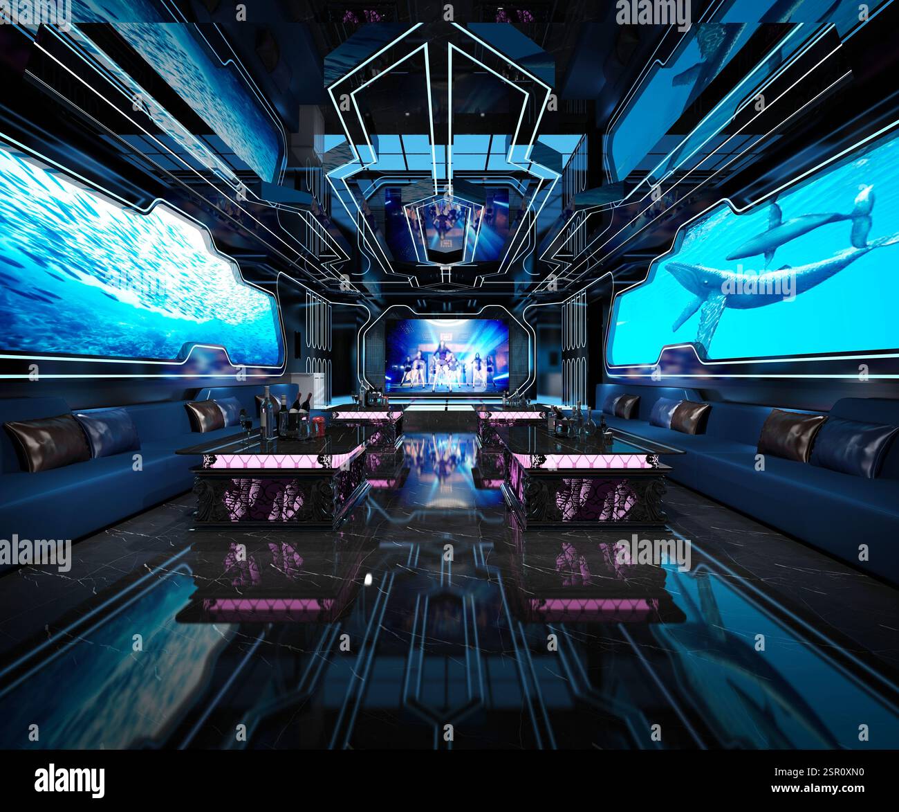 3d render club house interior Stock Photo - Alamy