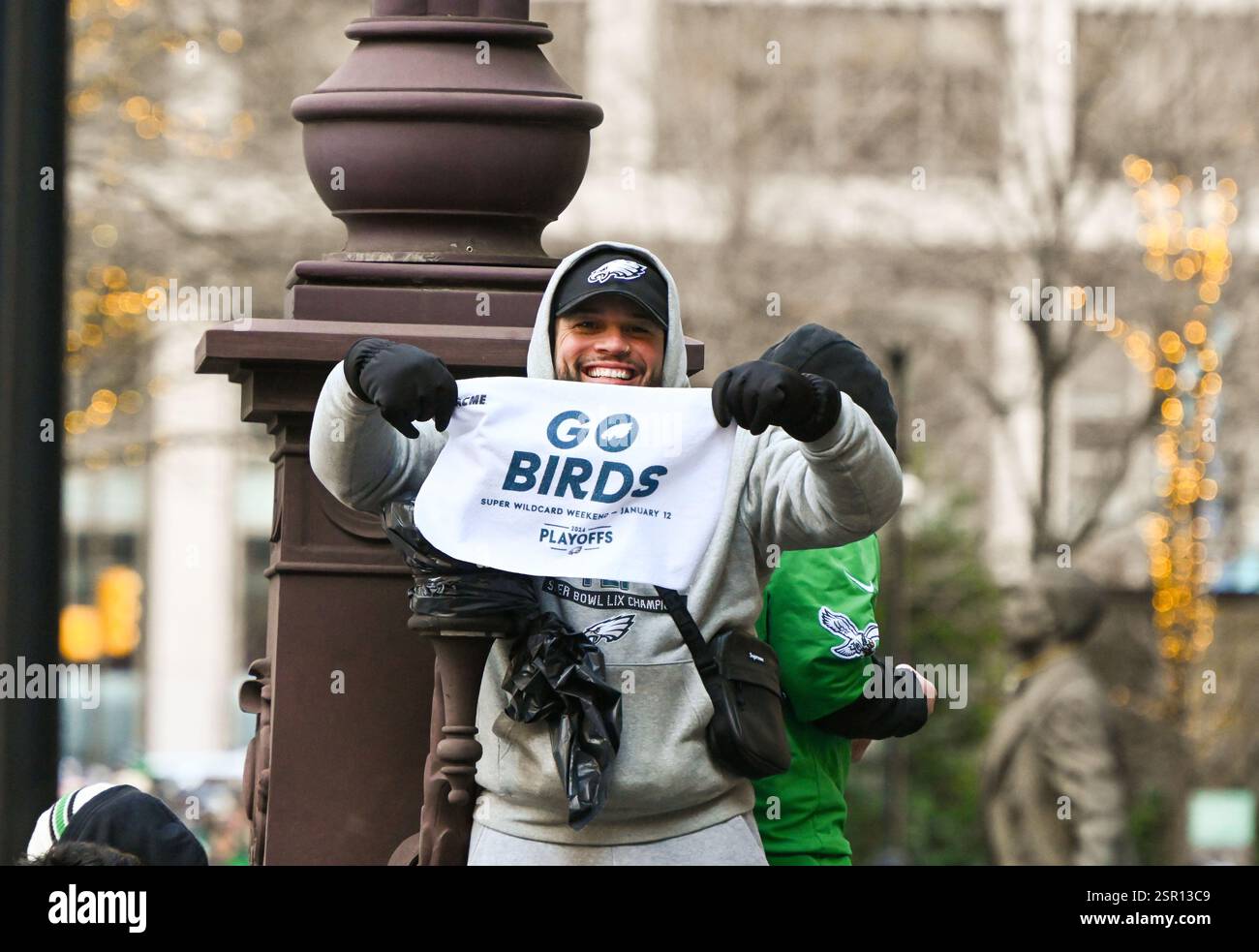 Philadelphia, Pennsylvania, USA. 14th Feb, 2025. Eagles fan waves his ...
