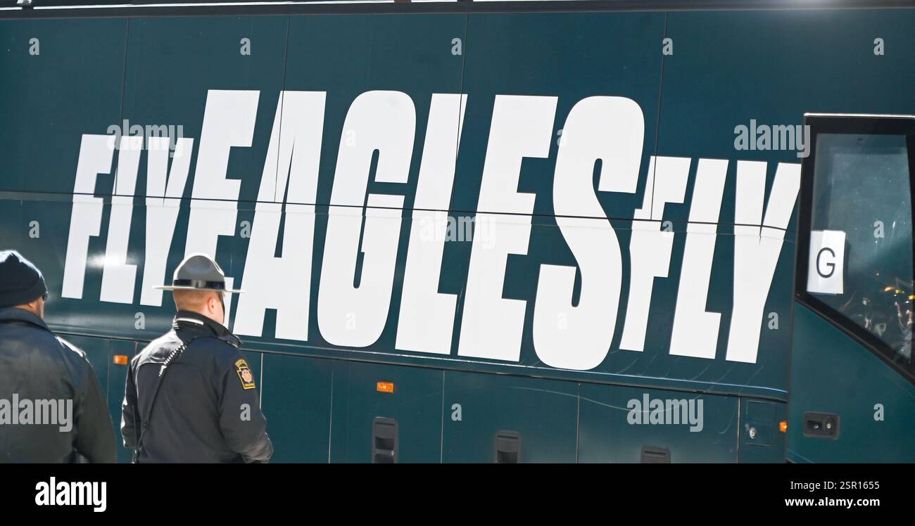 Philadelphia, Pennsylvania, USA. 14th Feb, 2025. Ffly Eagles Fly bus ...