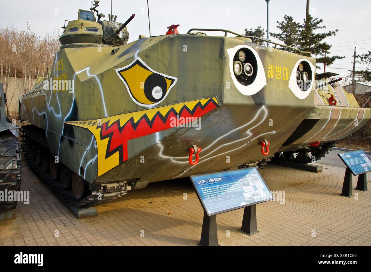 LVTP-7 amphibious assault vehicle. Camouflage with yellow and black ...