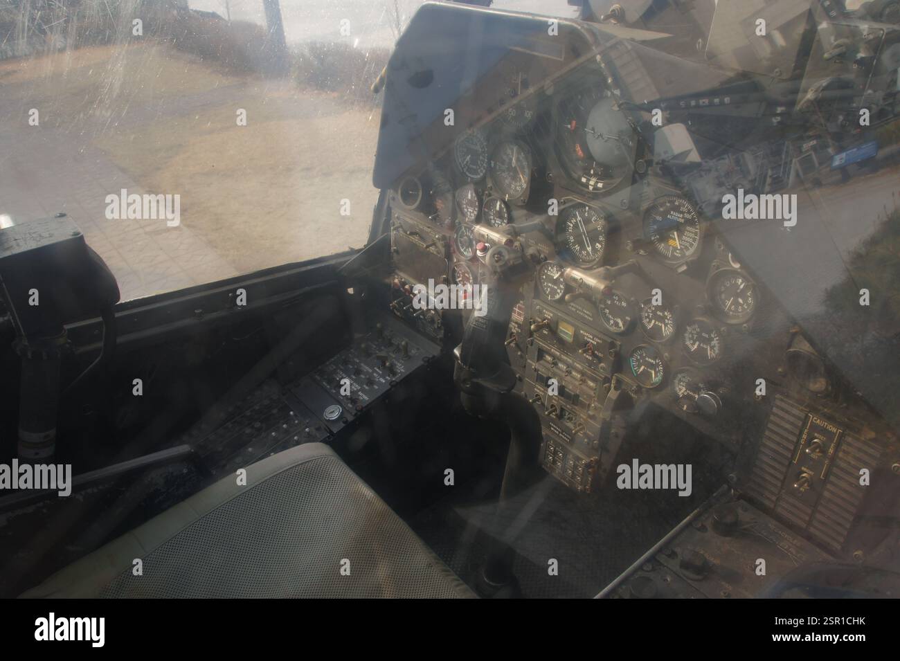 Cockpit. Vintage flight instruments and controls. Classic jet fighter ...