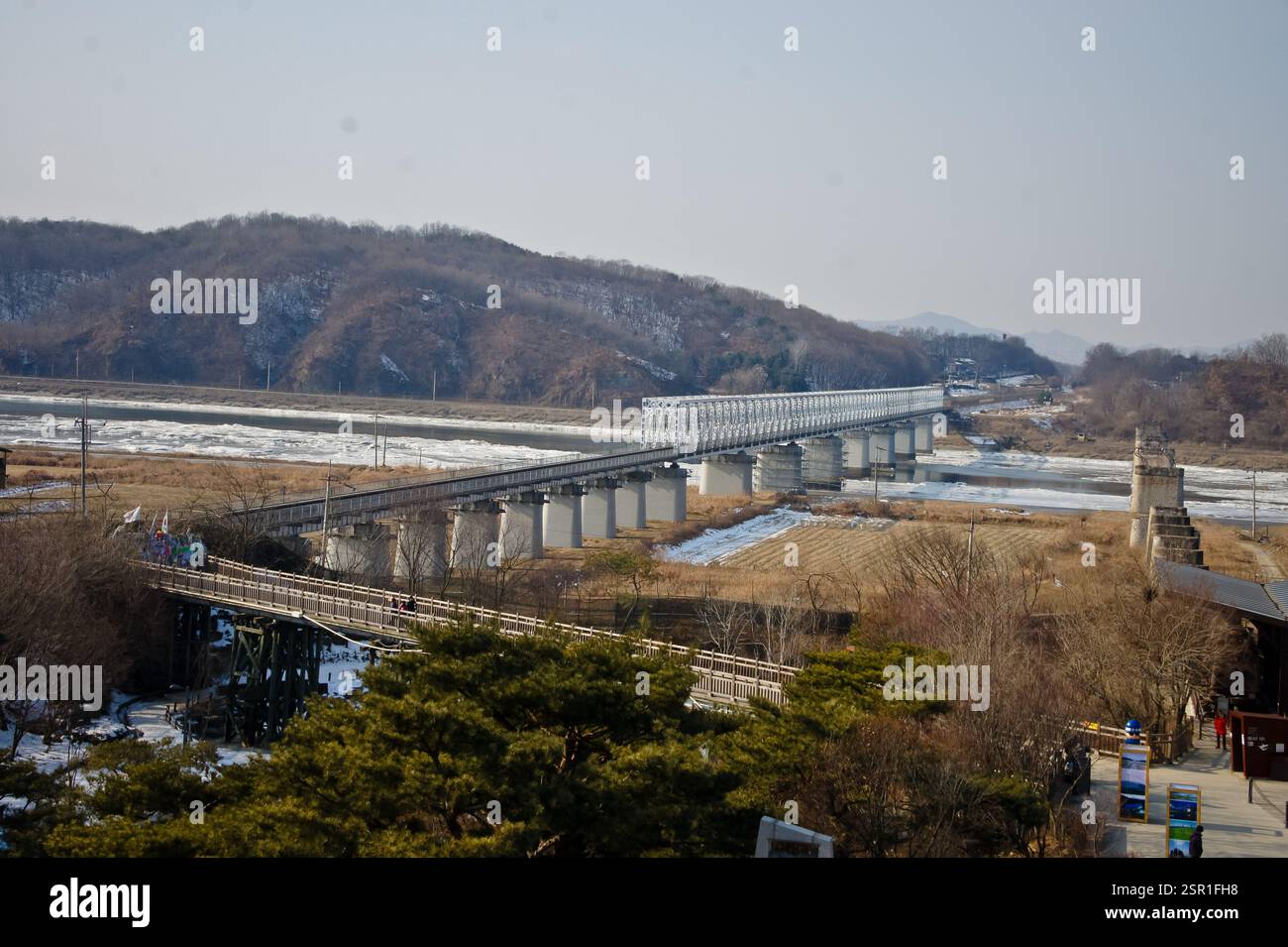 Bridge over Imjin River, a long steel structure. This bridge is part of ...