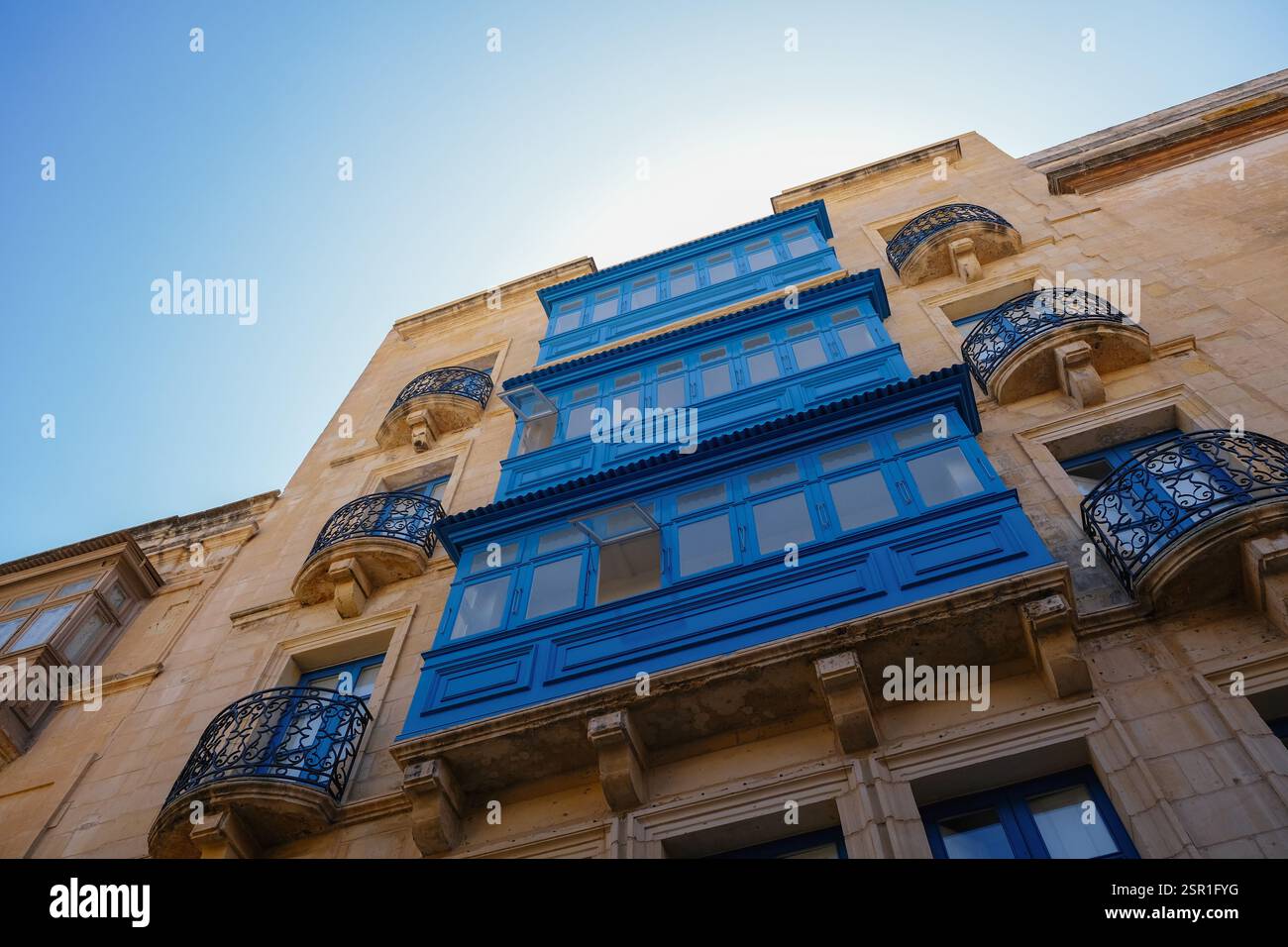 Colorful traditional balconies of Maltese in the ancient city of ...