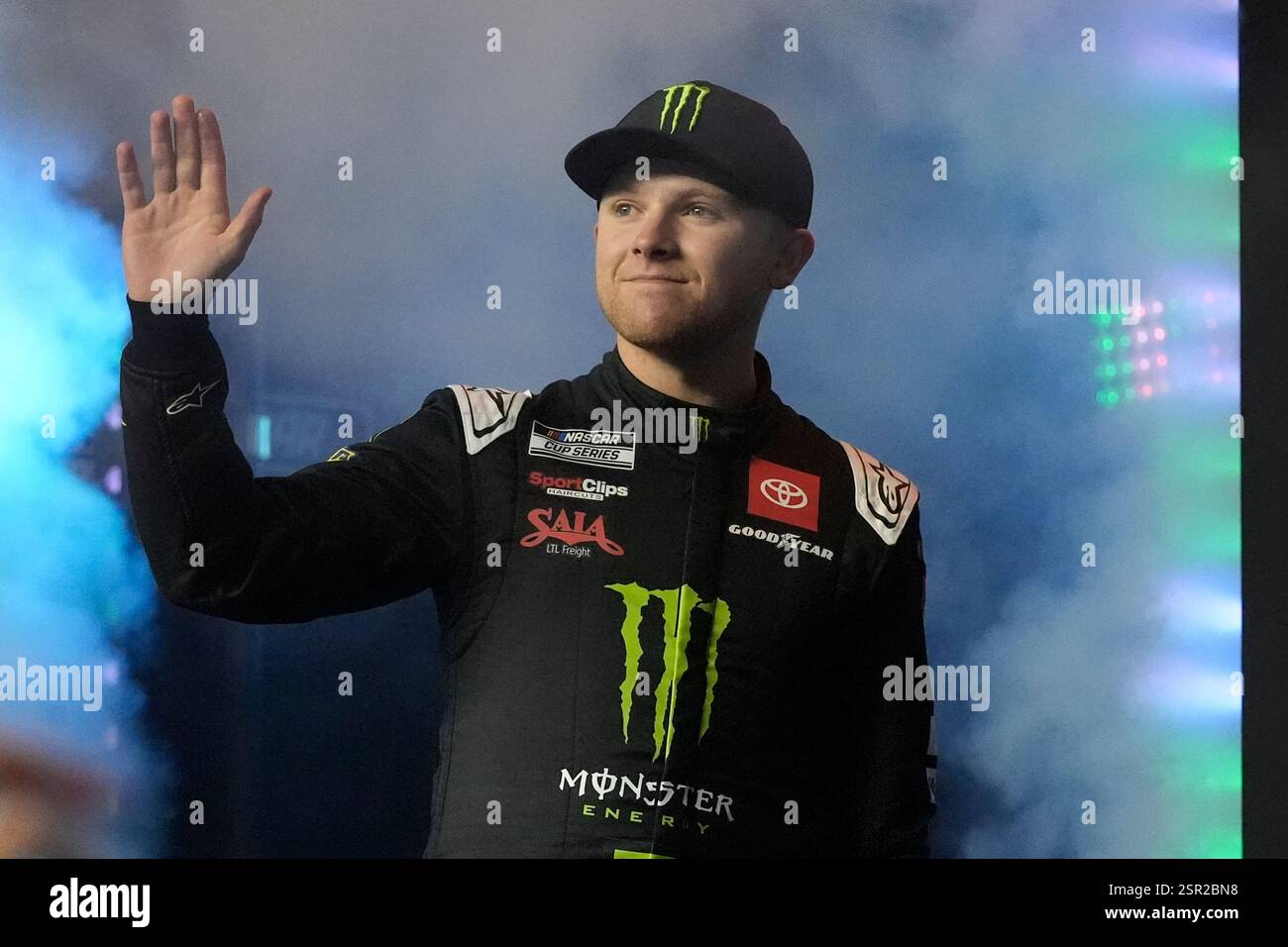 Ty Gibbs waves during driver introductions before two NASCAR Daytona ...