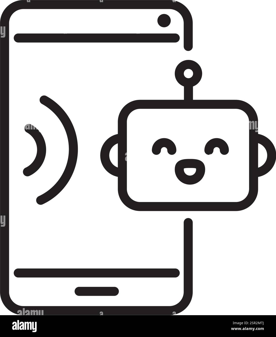 Chatbot technology communication smartphone Black and White Stock ...