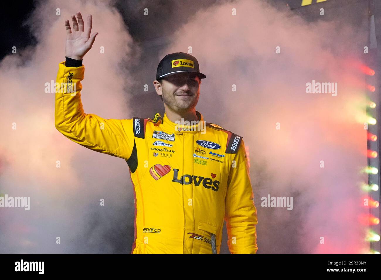 Todd Gilliland waves during driver introductions before two NASCAR ...