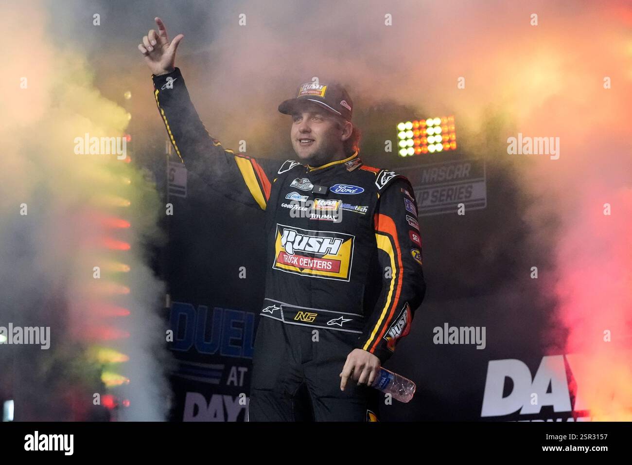 Noah Gragson waves during driver introductions before two NASCAR ...