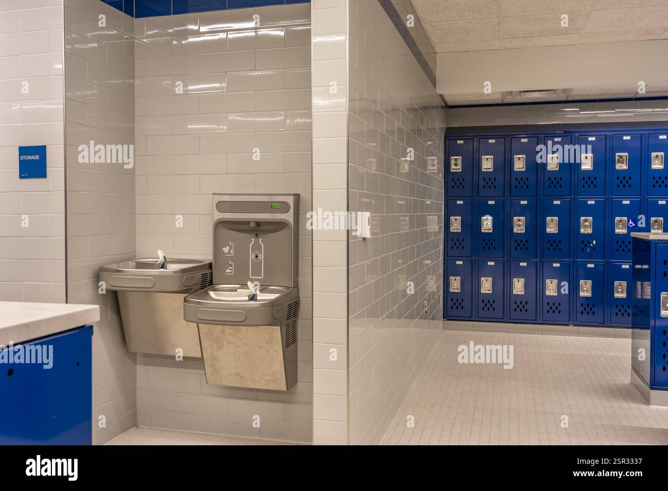 Empty team locker, locker room, changing room, with stainless steel ...
