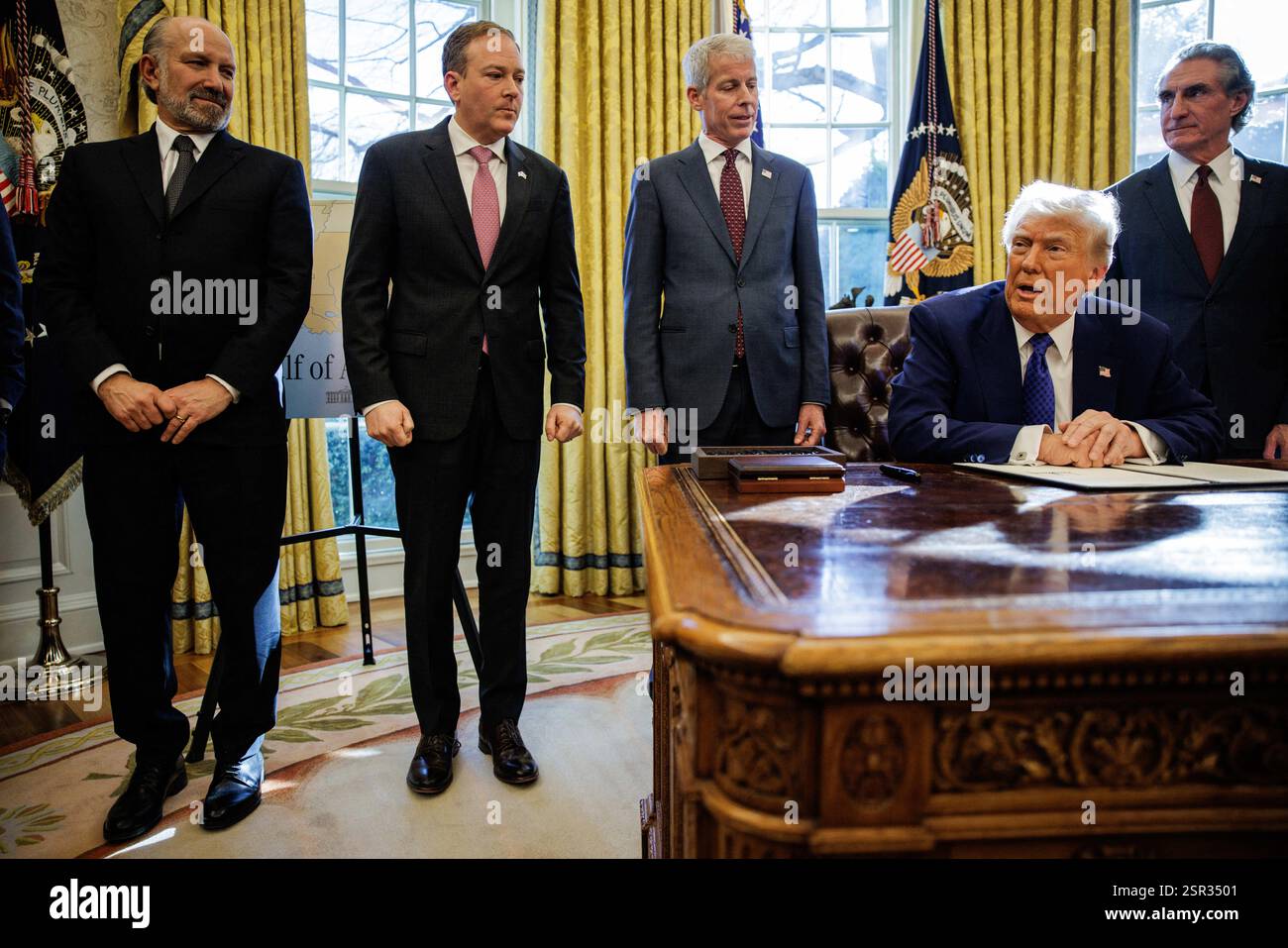U.S. President Donald Trump speaks while signing two Executive Orders ...