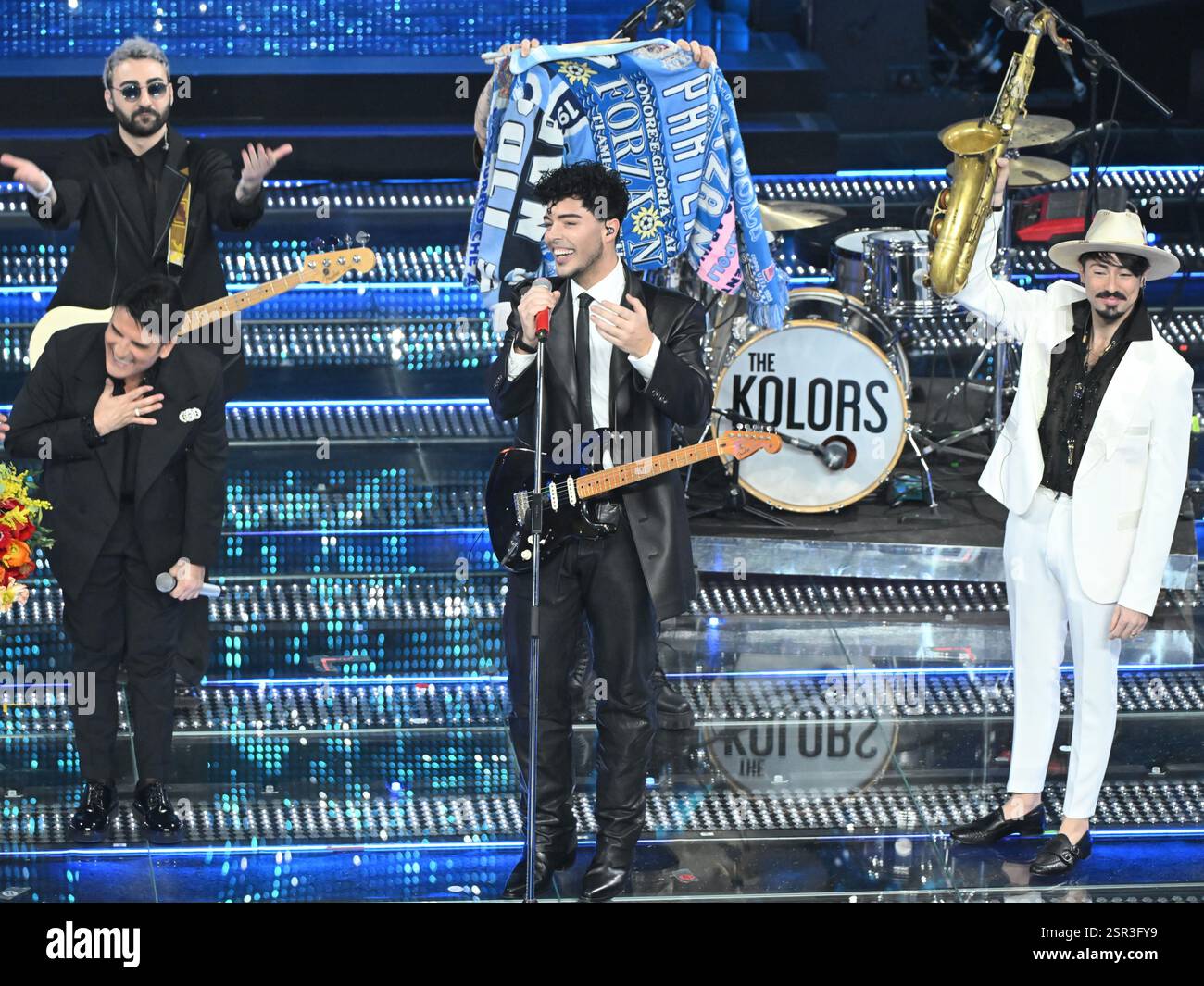Sanremo, Italy. 14th Feb, 2025. Fourth Evening. In the photo: Sal Da Vinci, stash, The Kolors ...