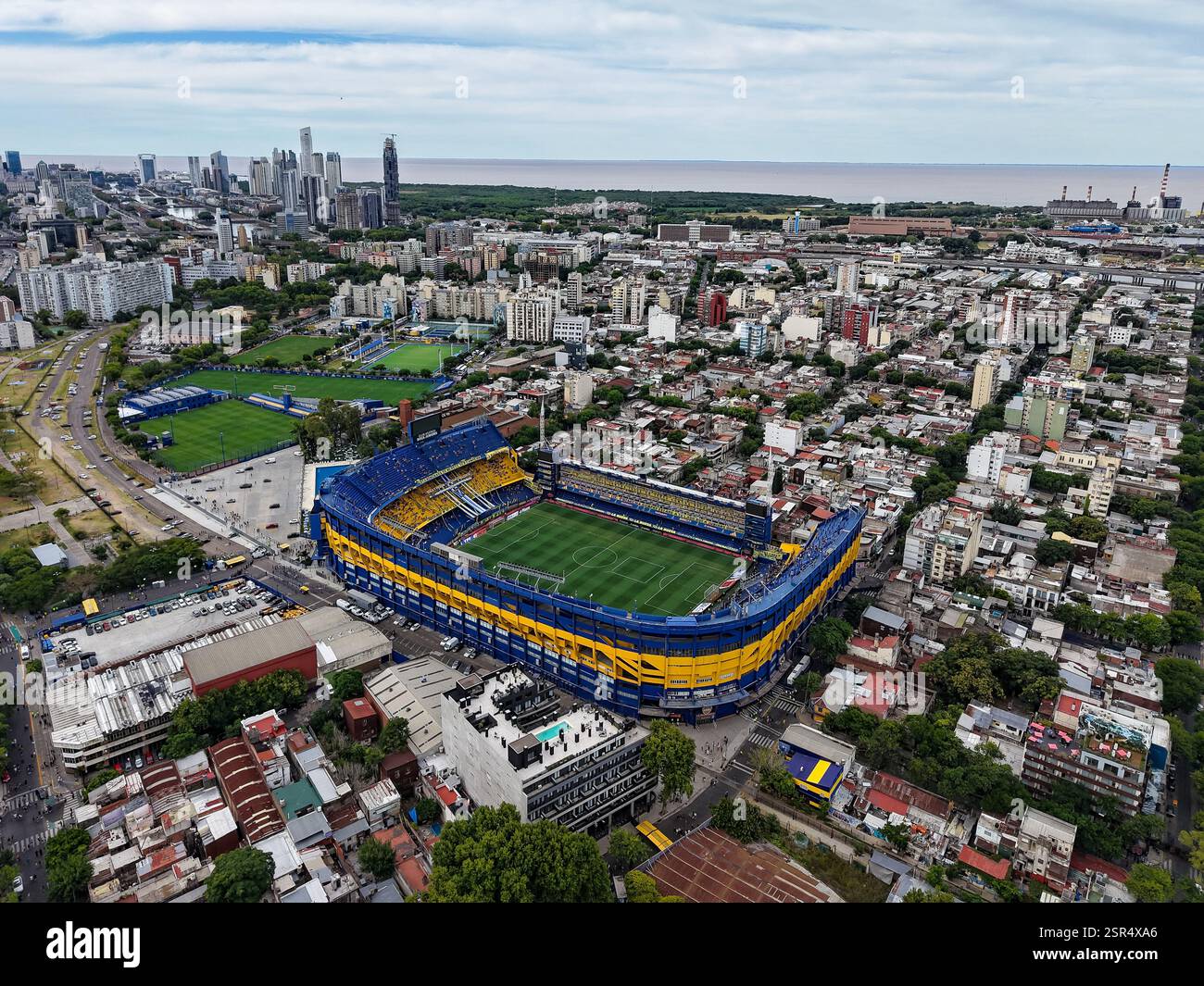 Buenos Aires, Argentina, Enero 05, 2025; Aerial photo at sunset Boca ...