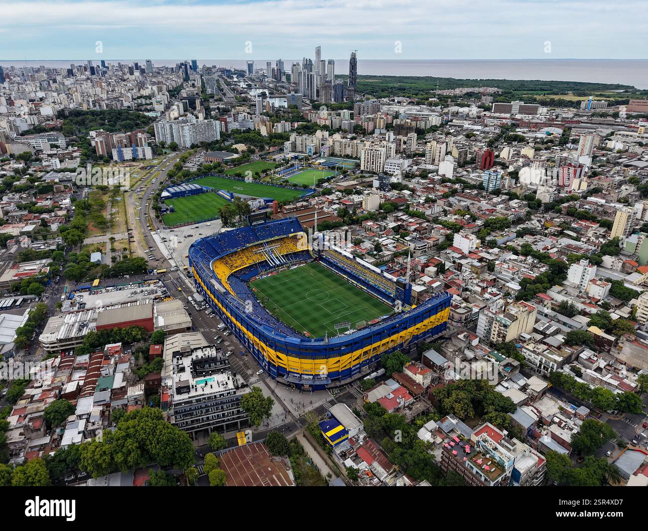 Buenos Aires, Argentina, Enero 05, 2025; Aerial photo at sunset Boca ...