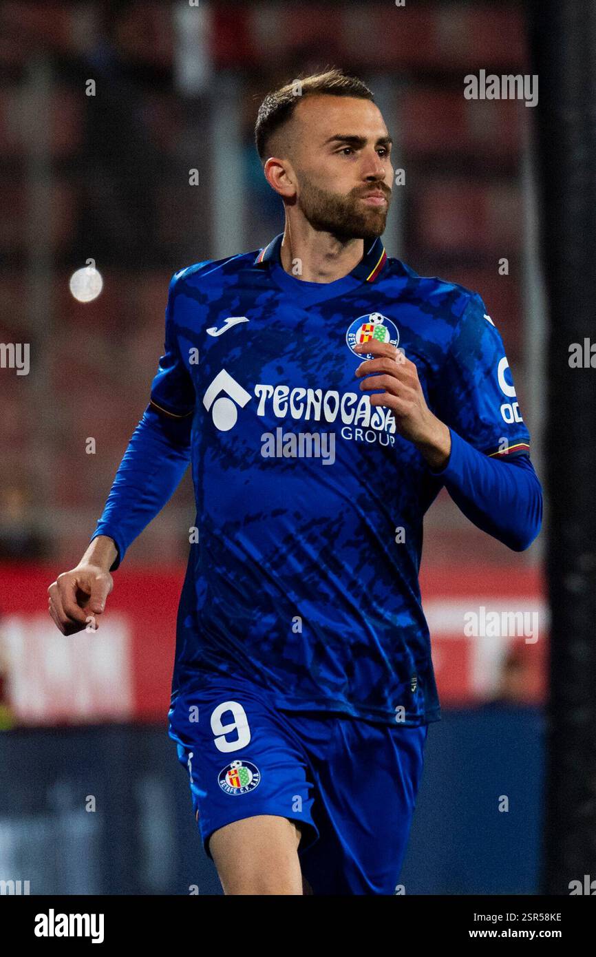Girona, Spain. 14th Feb, 2025. Borja Mayoral (Getafe CF) celebrates ...