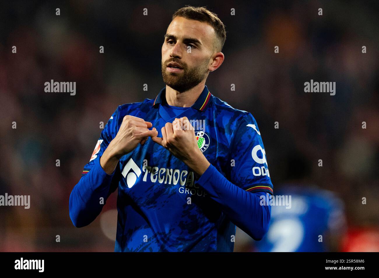Girona, Spain. 14th Feb, 2025. Borja Mayoral (Getafe CF) celebrates ...
