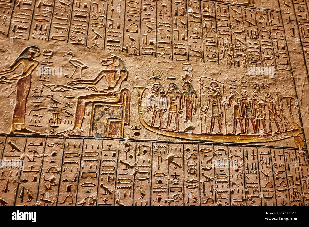 KV9-Wall relief depicting the Amduat, sixth hour, scenes 6-7 with a ...