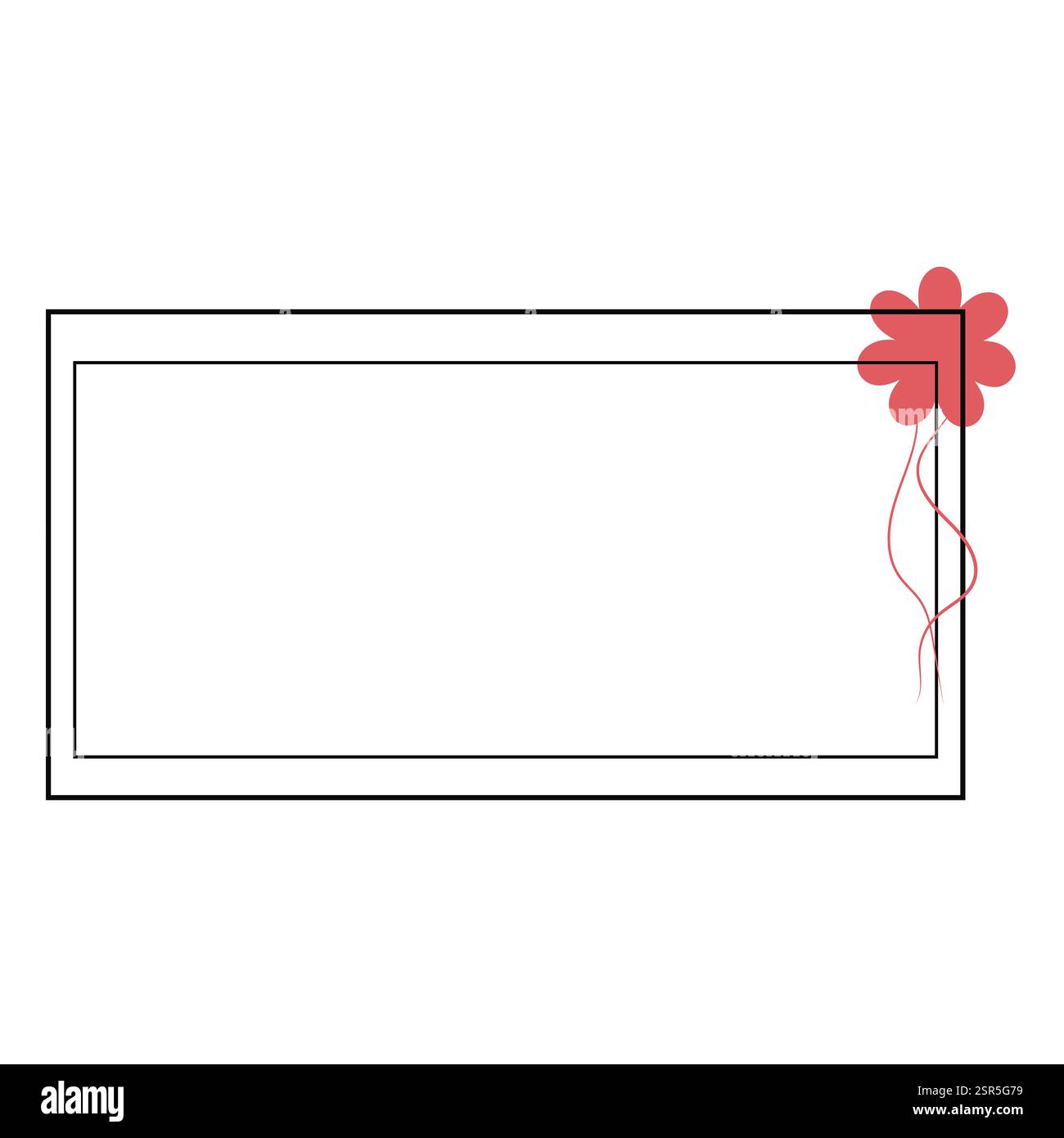 A thin black double lined rectangular frame with Flower Accent on white ...