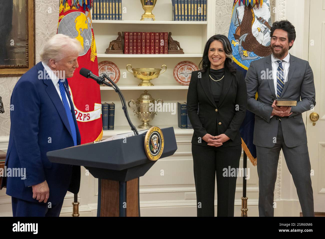 President Donald J. Trump speaks before Tulsi Gabbard is sworn in as ...