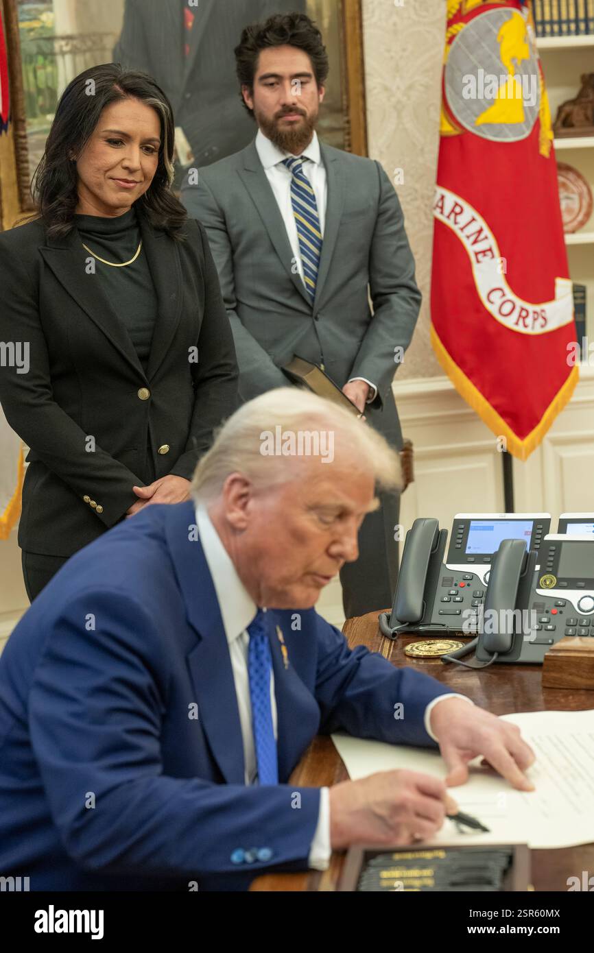 President Donald J. Trump speaks before Tulsi Gabbard is sworn in as ...