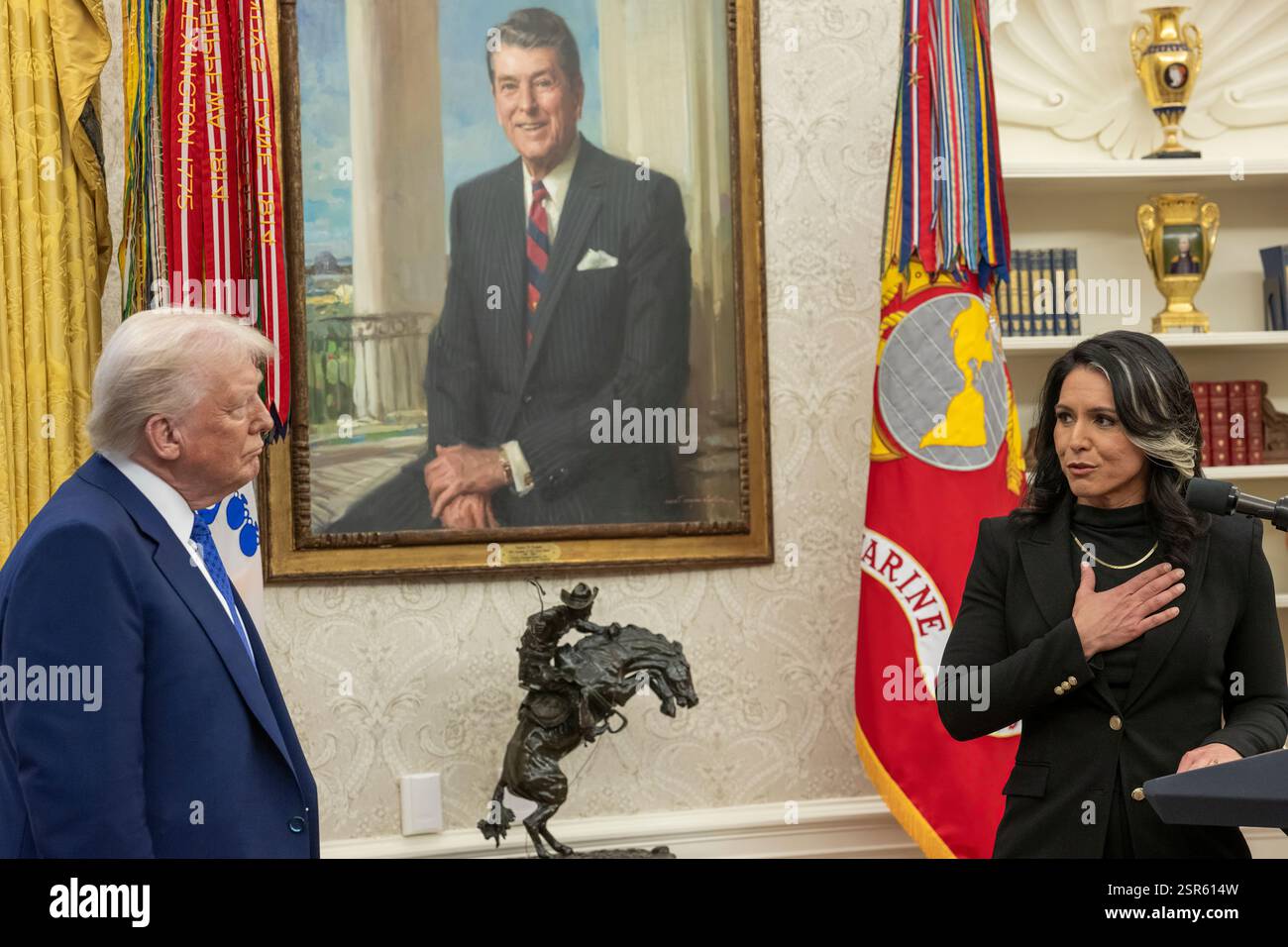 President Donald J. Trump speaks before Tulsi Gabbard is sworn in as ...