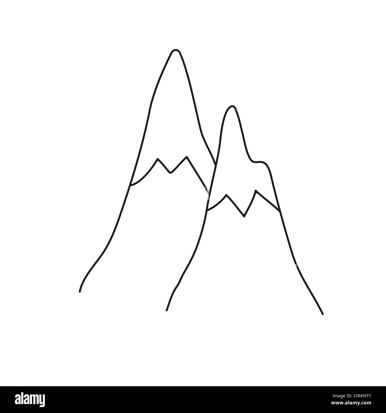 Two towering mountains stand prominently, showcasing their sharp peaks ...