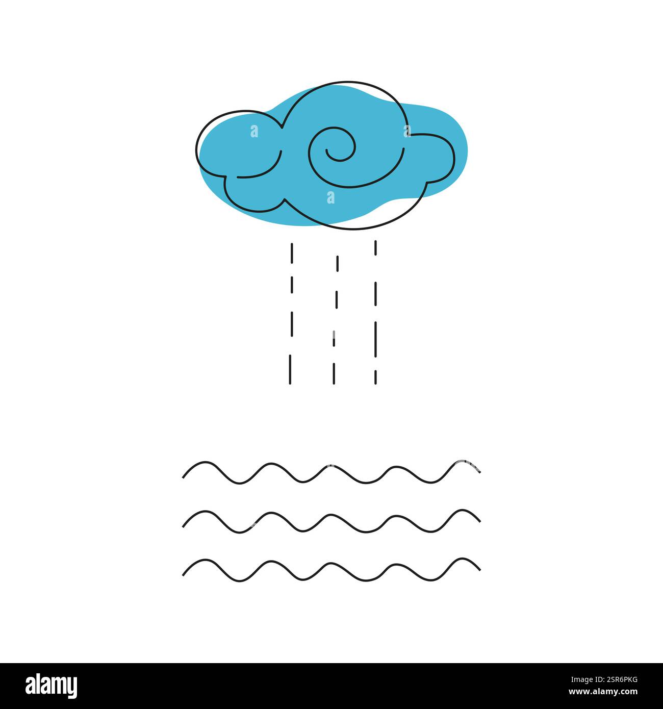 Cloud with rain over wavy water representing a calm weather concept in ...