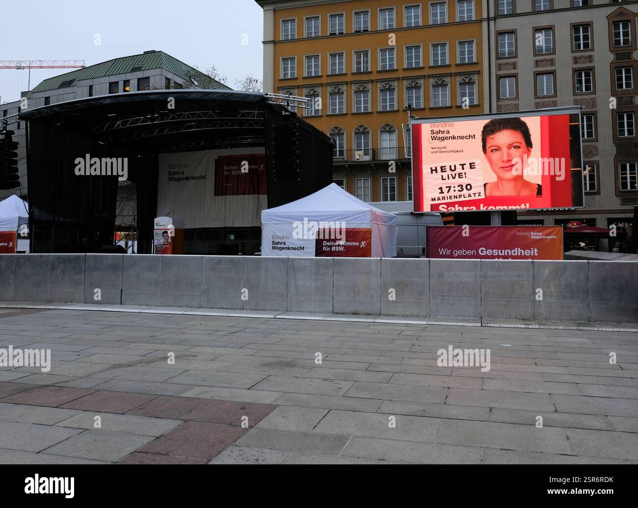 Sign for a rally by Sahra Wagenknecht at the Marienplatz in Munich ...