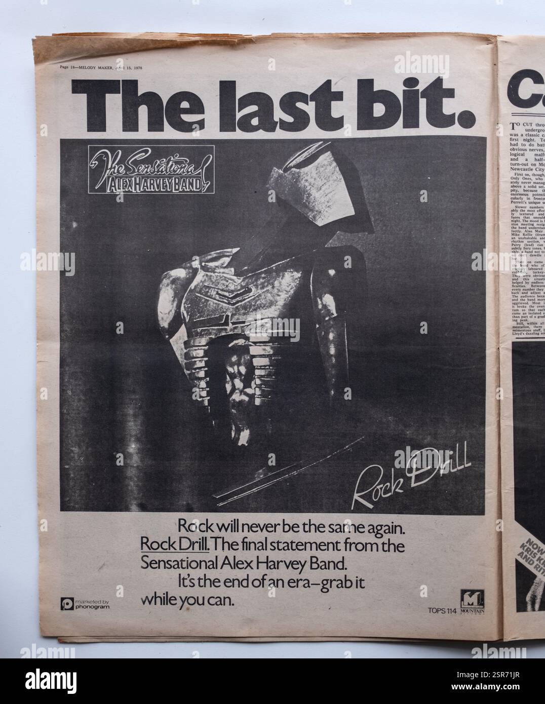 Advert for The Sensational Alex Harvey Band Album Rock Drill in a 1978 ...