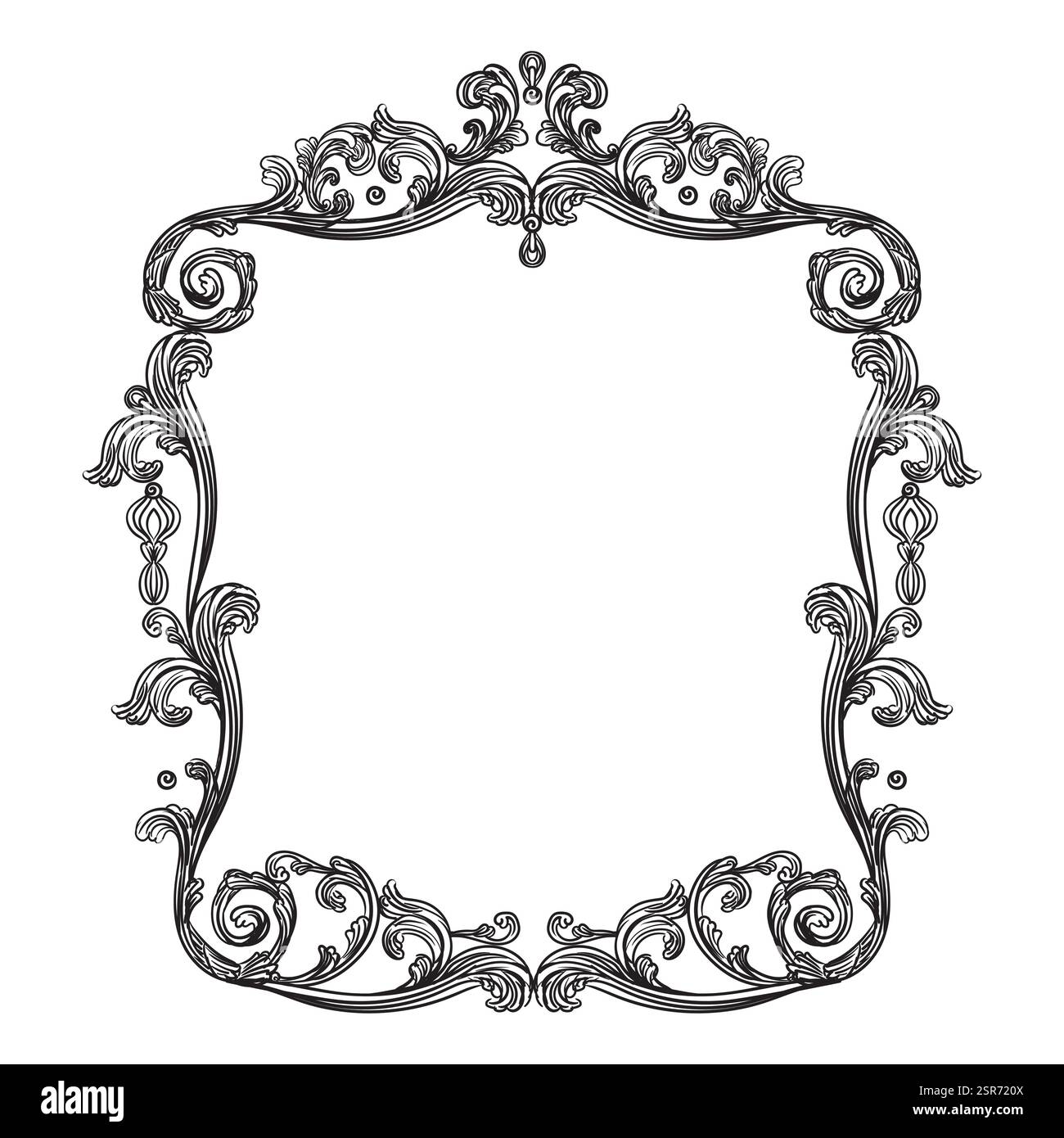 Vintage ornate baroque frame. Hand drawing border scroll floral swirl ...