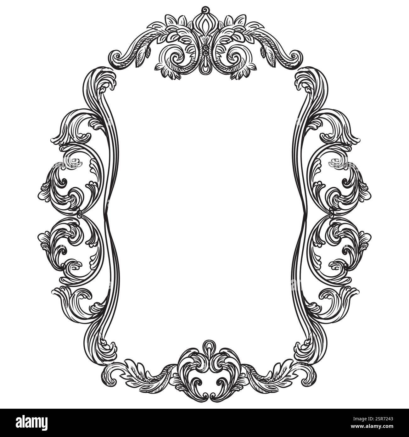 Vintage ornate baroque frame. Hand drawing border scroll floral swirl ...