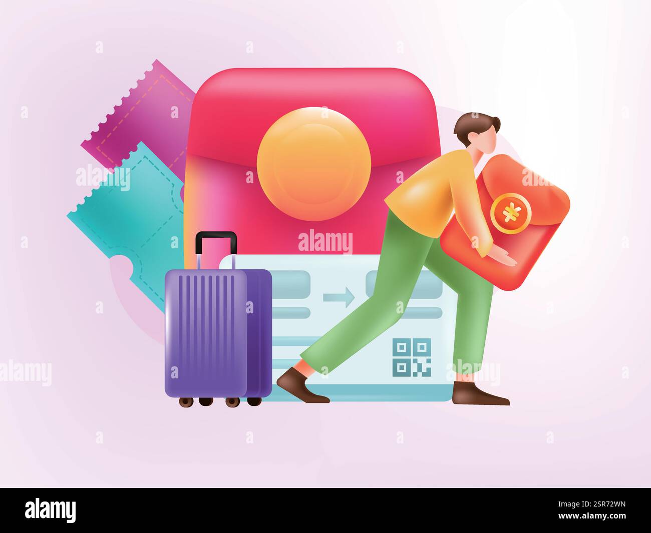 Spring Festival grab tickets and send red envelopes creative scene character illustrations Stock ...