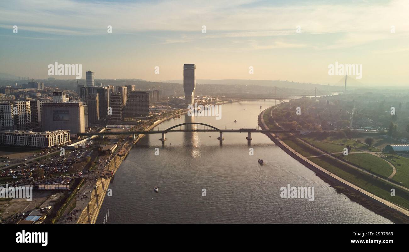 Aerial view of the new district of Belgrade - Belgrade on the water ...