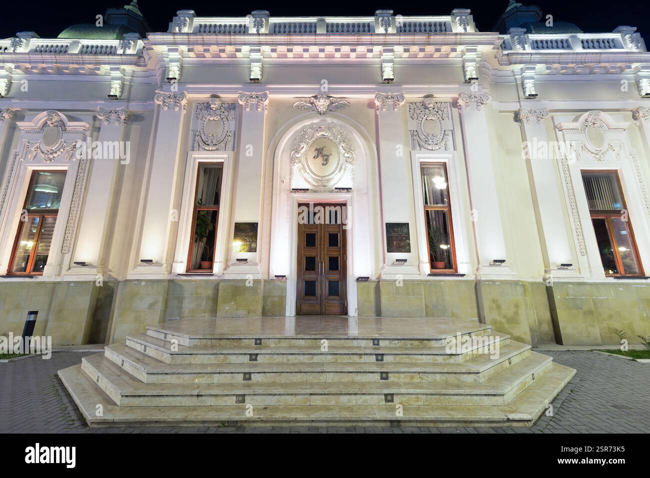 The Azerbaijan State Puppet Theatre in Baku is illuminated at night ...