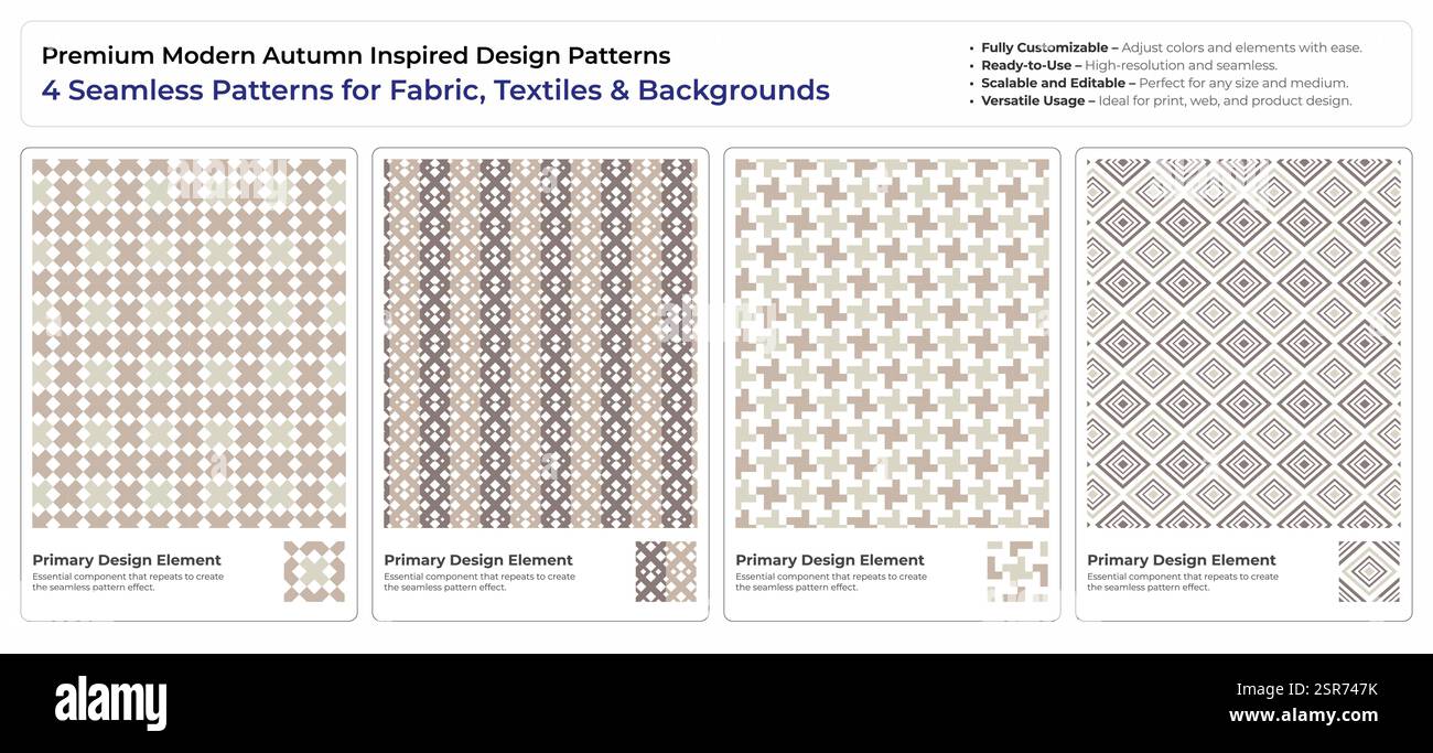 Premium Modern Autumn Seamless Vector Patterns – 4 Trendy Designs for Fabric, Textile ...