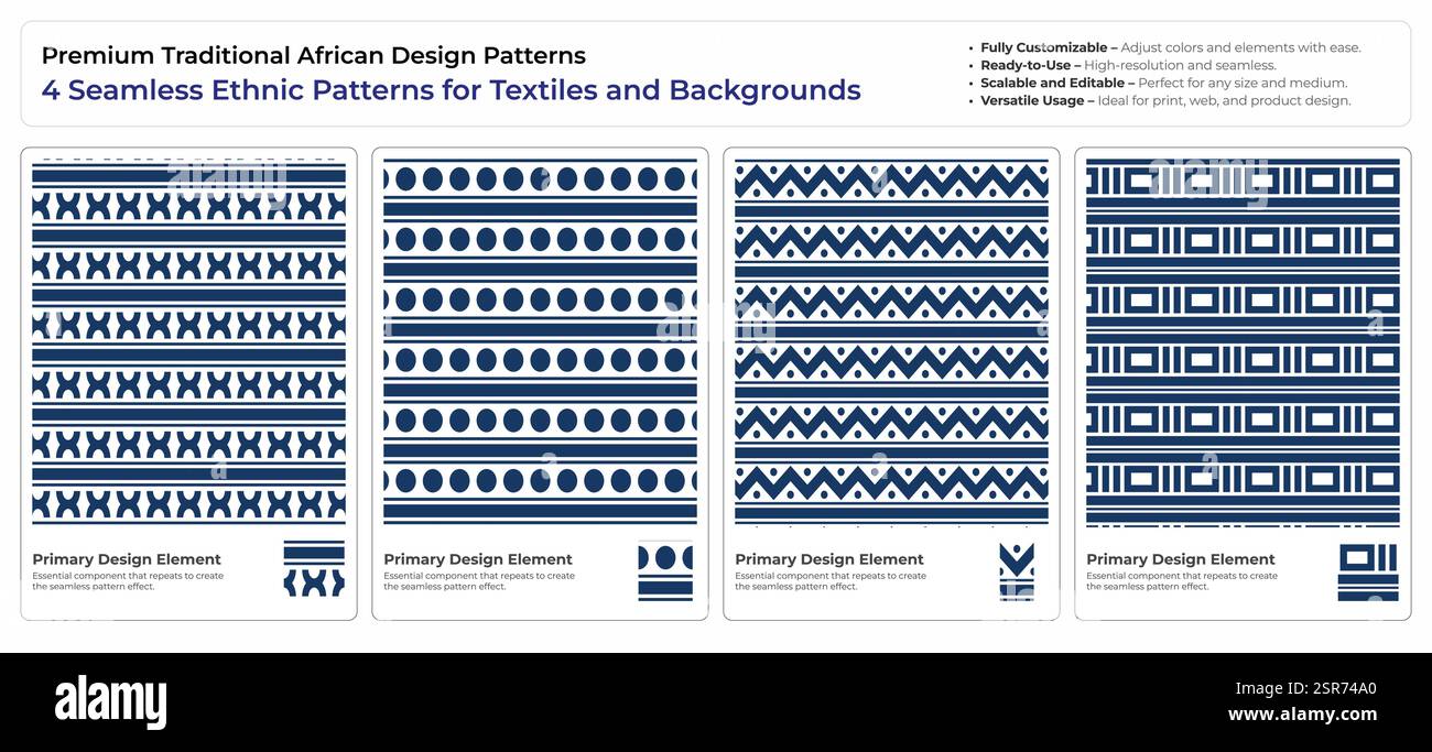 Authentic African Textile Patterns – 4 Seamless Ethnic Designs for ...