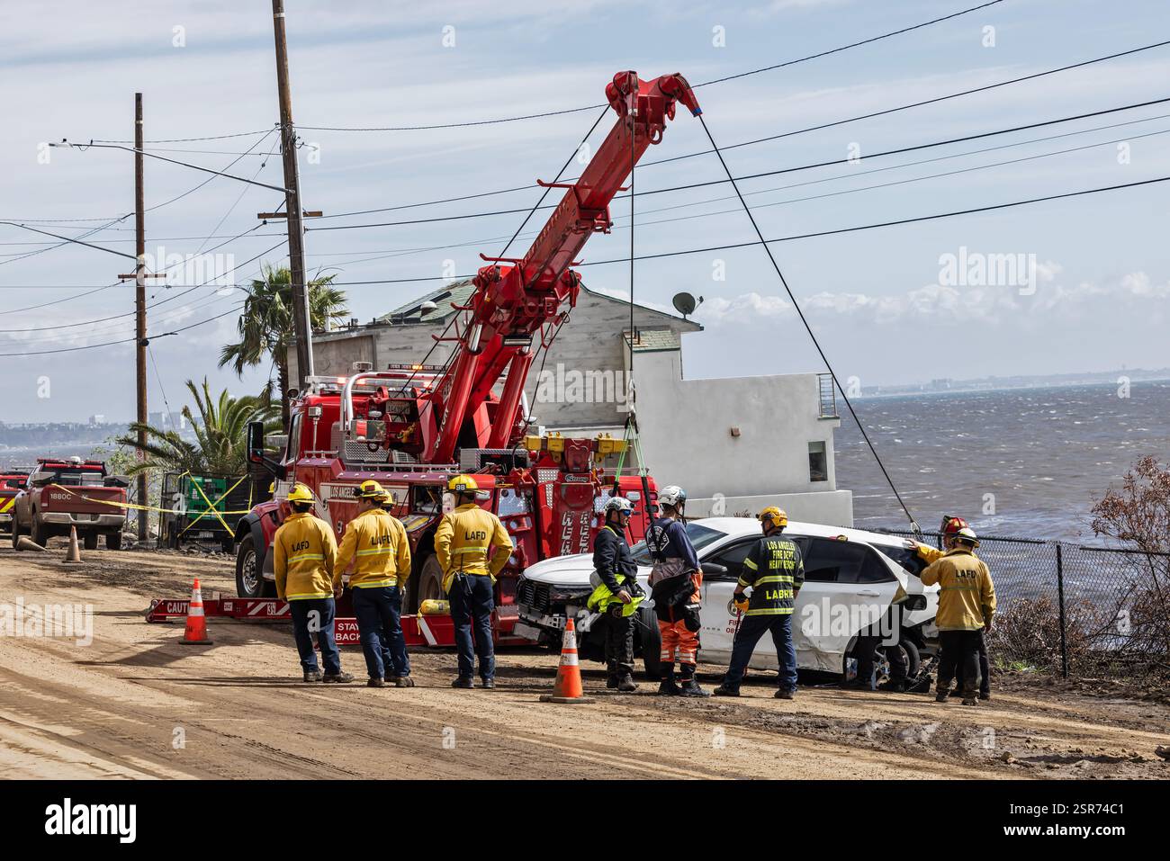 Mudslide damage along Pacific Coast Highway from Pacific Palisades to ...