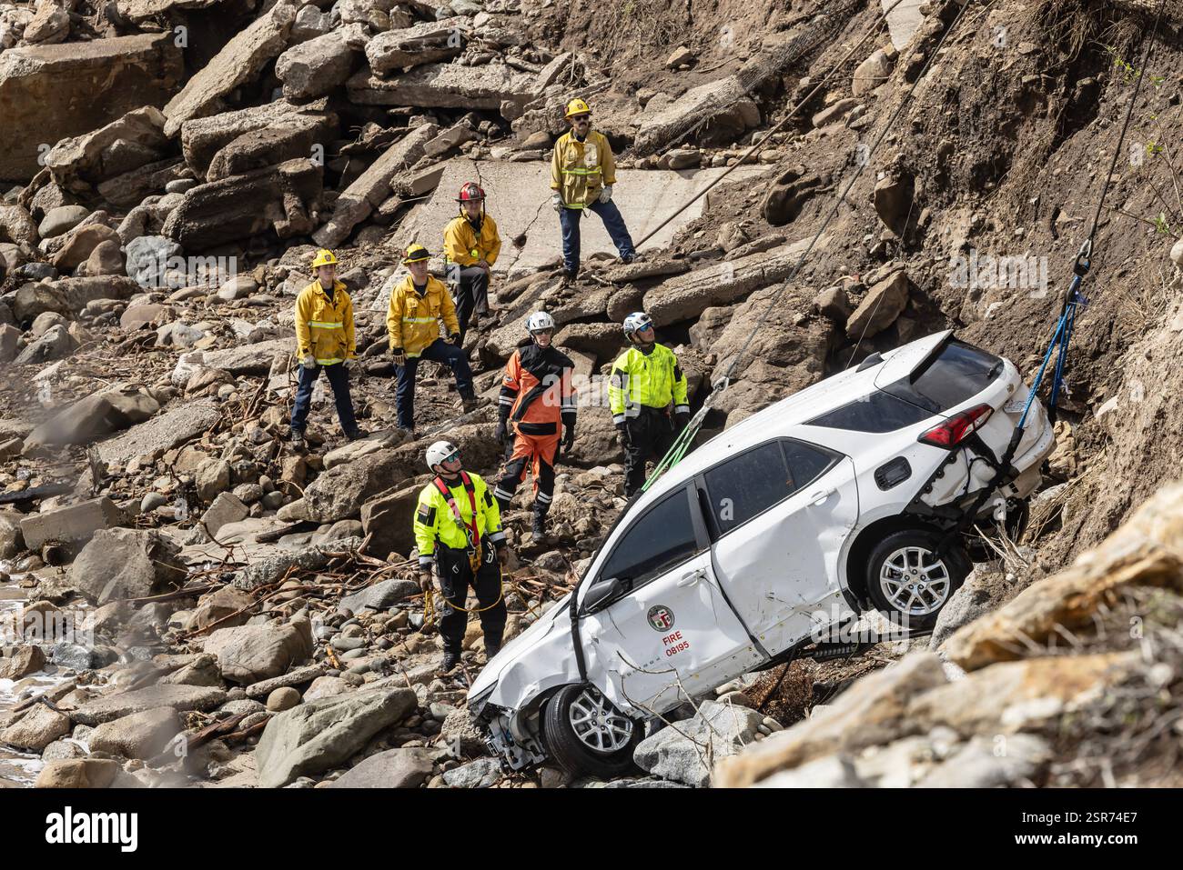 Pacific Palisades, USA. 14th Feb, 2025. Mudslide damage along Pacific ...