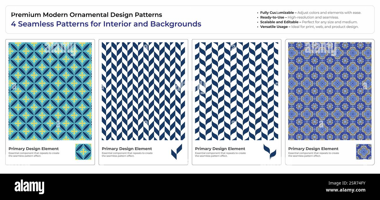 Premium Ornamental Seamless Patterns- 4 Intricate Vector Designs for ...