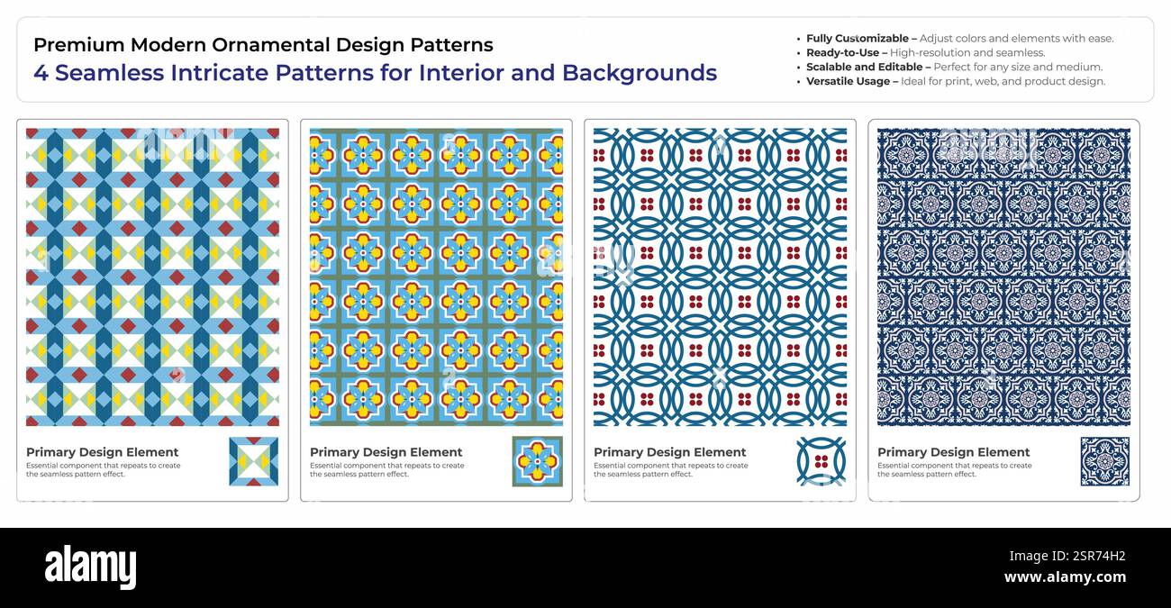 Premium Ornamental Vector Patterns- 4 Intricate Seamless Designs for ...