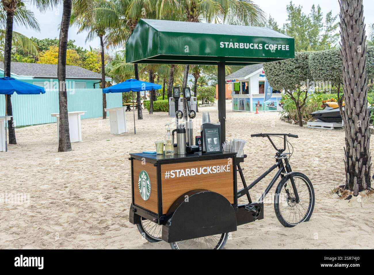 January 20 2025 - Great Stirrup Cay Bahamas - starbucks bike for selling coffee Stock Photo - Alamy
